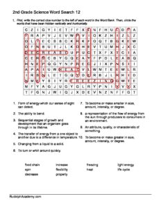 Grade 2 Science Word Search 12 Answers - Rudolph Academy - Free ...