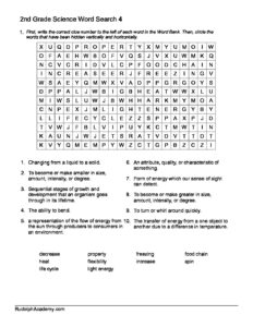 Grade 2 Science Word Search 4 - Rudolph Academy CrosswordsRudolph ...