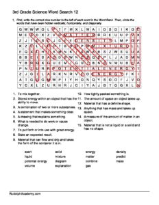 Grade 3 Science Word Search 12 Answers - Rudolph Academy - Free ...