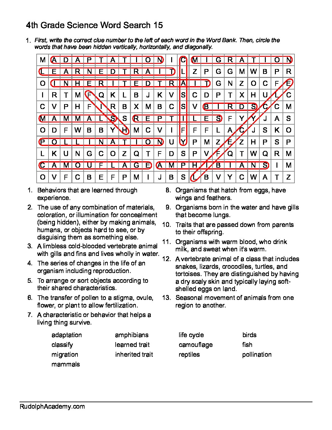 Science Word Search 4th Grade