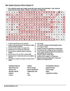 Grade 6 Science Word Search 8 Answers - Rudolph Academy ...
