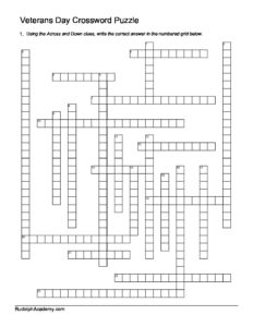 Veterans Day Crossword Puzzle - Rudolph Academy - Free ResourcesRudolph ...